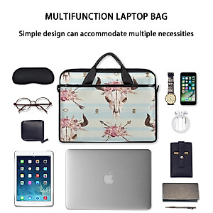 Bull Skull Flower Laptop Computer Bag Waterproof Shoulder Messenger Bag 13-15 inch Durable Laptop Tote Bag with Shoulder Strap Handle Lightweight Crossbody Briefcase
