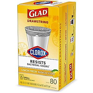 GLAD Small Kitchen Trash Bags, - 4 Gallon Trash Bag for Kitchen, Lemon Fresh Bleach Scent, Odor Eliminator, Leak Protection, 80 Count
