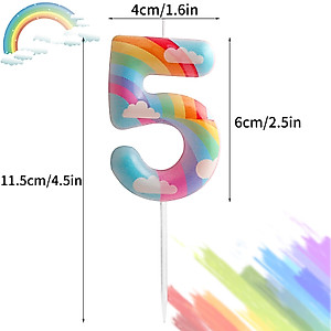 5th Birthday Candles Number 5 Pink Rainbow Birthday Party Cloud Rainbow Theme Adorable Design for Baby Girl Boy Birthday Cake Topper, Graduation Celebration Anniversary Wedding Decorations