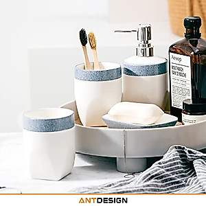 AntDesign Blue Bathroom Accessory Set 5 Pcs, Including Hand Pump Soap Dispenser, Soap Dish, Toothbrush Holder and Vase,for Modern Bathroom Décor
