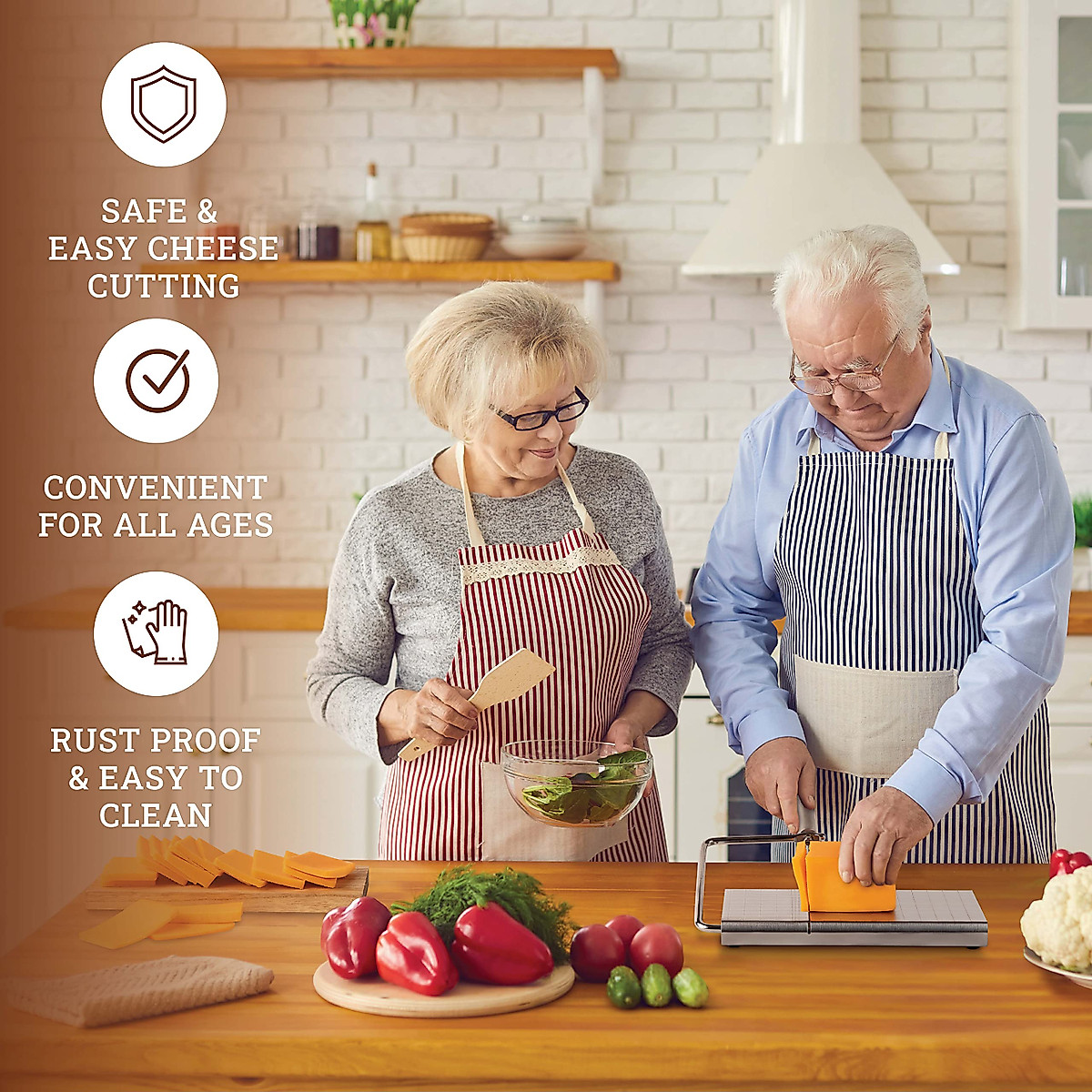 Cheese Slicer With Wire - Cheese Slicers for Block Cheese Incl. 8 Extra Wires with Accurate Size Scale On Cheese Slicer Board for Prices Cuts - Ideal Cheese Cutter with Wire for Charcuterie Boards