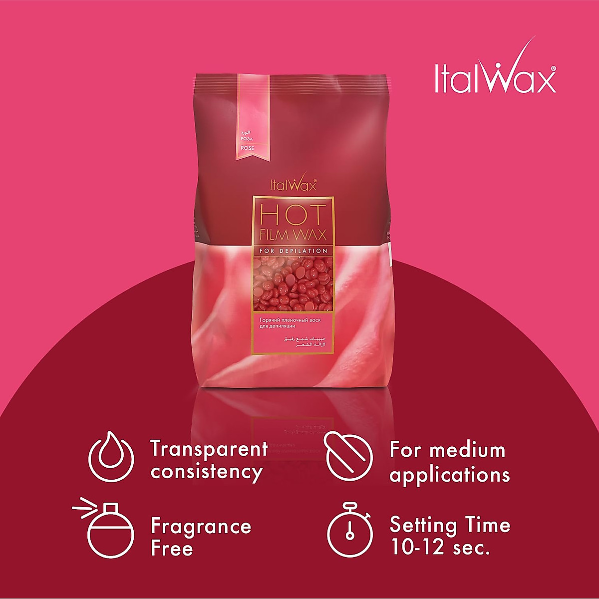 Italwax Rose - 1kg / 2.2lb - Hard wax beads for hair removal - Natural formulation ideal for all skin type - Unscented - Recommended for Bikini Area and Armpits