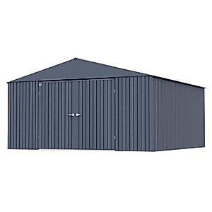 Arrow Shed Elite 14' x 14' Outdoor Lockable Gable Roof Steel Storage Shed Building, Anthracite