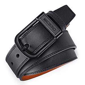 MACBORO Non Metal Tsa Approved Belt Nickel Free Hypoallergenic Belts for Men Plastic Buckle Travel Black Leather Belt