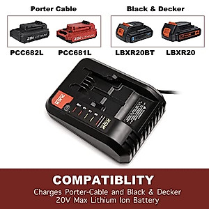Lilocaja PCC692L Replacement for Porter Cable 20V Battery Charger Compatible with Porter Cable 20V Max Lithium Battery PCC699L PCC680L and Black & Decker 20V Max Lithium Battery LBXR20