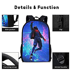 Vonpcaty 3Pcs Cool Cartoon Backpack with Lunch Bag Pencil Case Set, Large Capacity Bookbag 17-Inch Bag Travel Bag Lightweight Bag for Boys Girls Blue