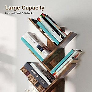 Ochine Tree Bookshelf, 5 Tier Small Bookcase with Large Drawer, Tall Wood Narrow Bookshelves Organizer for CDs/Movies/Books, Floor Standing Book Shelf for Bedroom, Living Room, Home Office Christmas