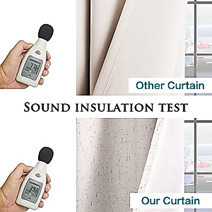 Flamingo P 100% Blackout Curtains Textured Linen Curtains for Bedroom Energy Saving Window Treatment Grommet Burlap Curtain Drapes Thermal Insulated White Liner, 2 Panels, 52 x 108 Inch, Ivory