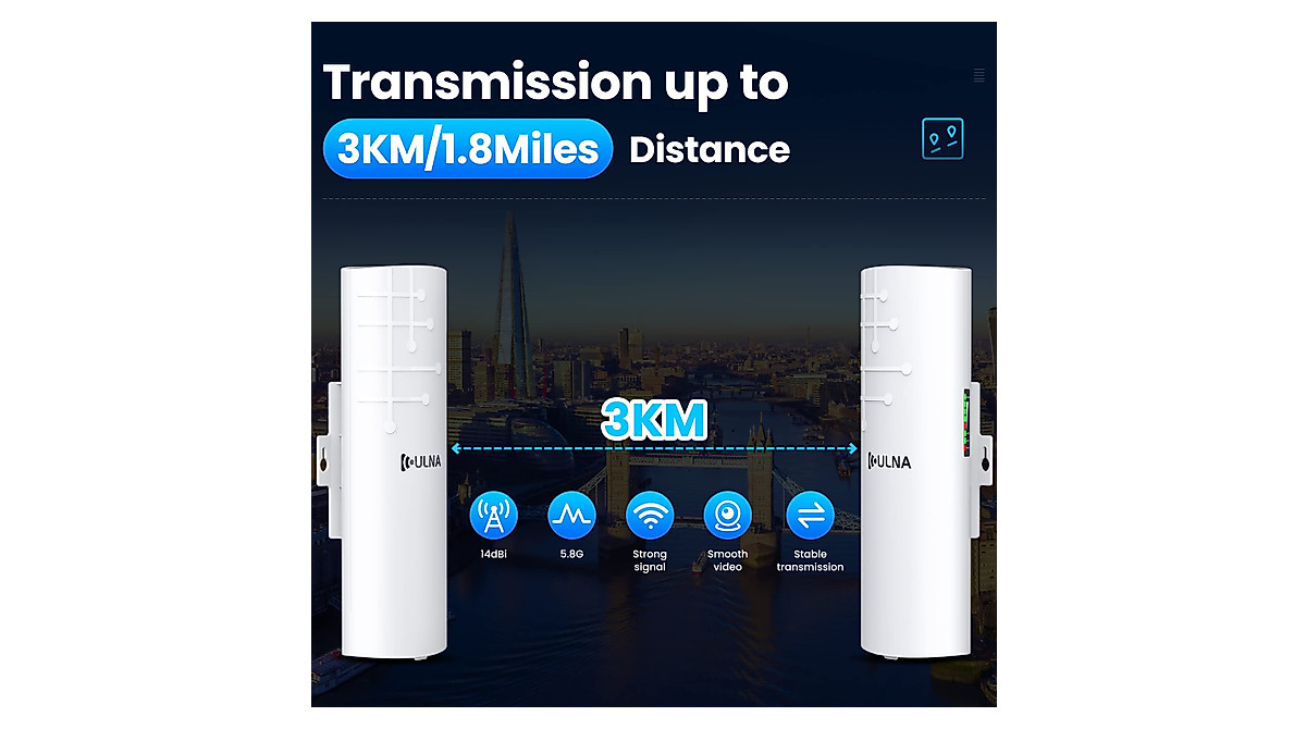 Point to Point Wireless Bridge Kit ULNA 5.8G Long Range WiFi Extender