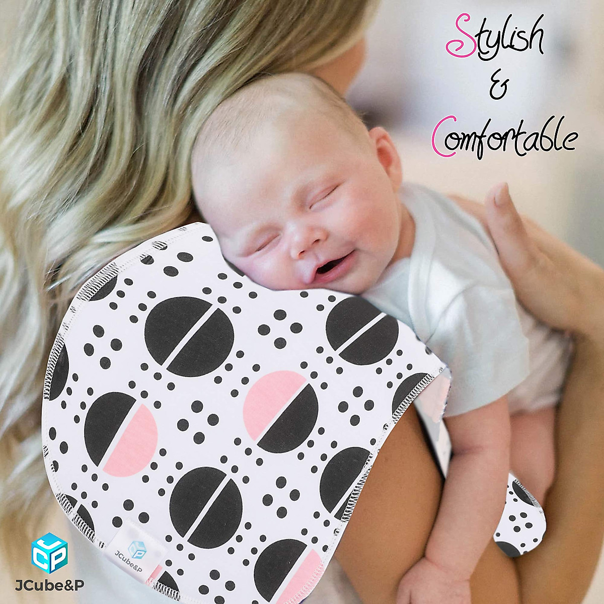 JCUBE&P Girl Burp Cloths - Organic Cotton & Fleece Burp Clothes - Soft & Absorbent Curvy Burp Rags - 5-Pack Contoured Set Burp Towels - Newborns & Infants Girl Burpy Cloths (Grace)