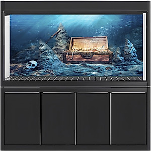 AWERT 24x16 inches Underwater Aquarium Background Opened Treasure Chest with Bright Gold Treasure Box Adventure Water Wealth Pirate Fish Tank Background Vinyl Background