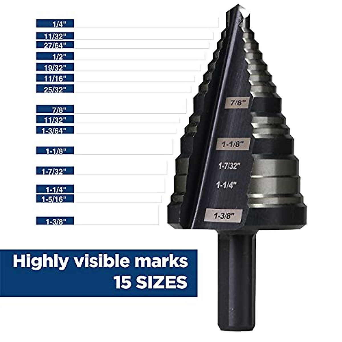 SHARPTOOL 1/4 to 1-3/8 Inches HSS Step Drill Bit for Metal, Plastic, Wood, Aluminum, Heavy Duty Unibit with Multi Hole Sizes