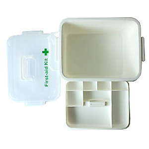 Portable handled medicine first aid box plastic medicine basic organizer holder. Family small safety emergency medical storage box kit travel, car, home, camping, office, vehicle + pill cutter (empty)