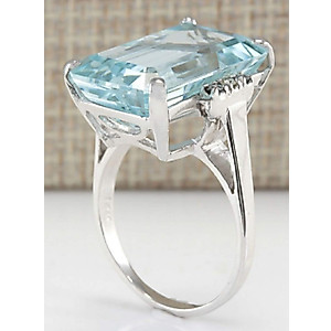 LVSHI Vintage Women 925 Silver Aquamarine Gemstone Ring CZ Cubic Zirconia Ring Wedding Jewelry Gift Size 6-11 (Size 11)