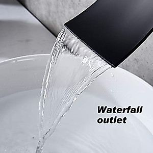 Widespread Waterfall Bathtub Mixer Taps Bath Shower Faucets Single Handle Two Holes Wall Mount Curve Spout Bathroom Sink Faucets Vessel Sink Vanity Faucets Lavatory Plumbing Fixtures (Matte Black)