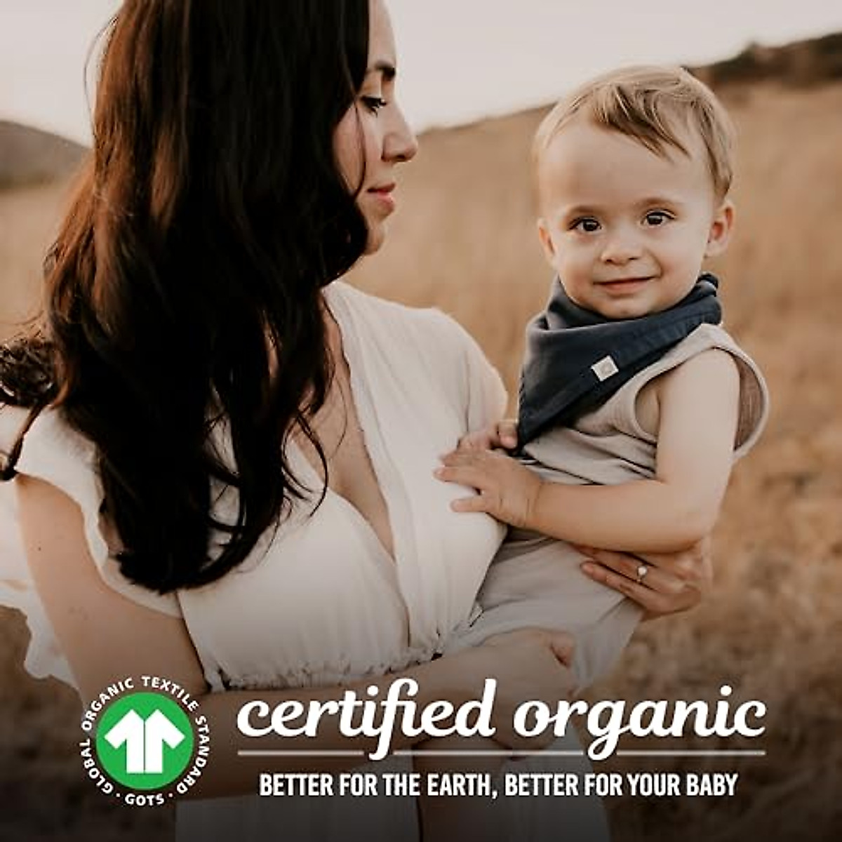 Kishu Baby Indi - Premium GOTS Certified Organic Bandana Scarf Bib, Dual Layer, 4-Way Reversible Muslin Baby Bandana Bibs for Boys or Girls