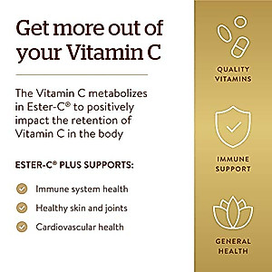 Solgar Ester-C Plus 1000 mg Vitamin C (Ascorbate Complex), 180 Tablets - Gentle On The Stomach & Non Acidic - Antioxidant & Immune System Support - Non GMO, Vegan, Gluten Free, Kosher - 180 Servings