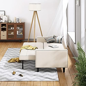 CECER Reversible Sleeper Sofa Bed with Cushion, Modern Pull Out Futon Couch Bed for Living Area, Big 2-in-1 Couch for Apartment, Office, Bedroom, Beige