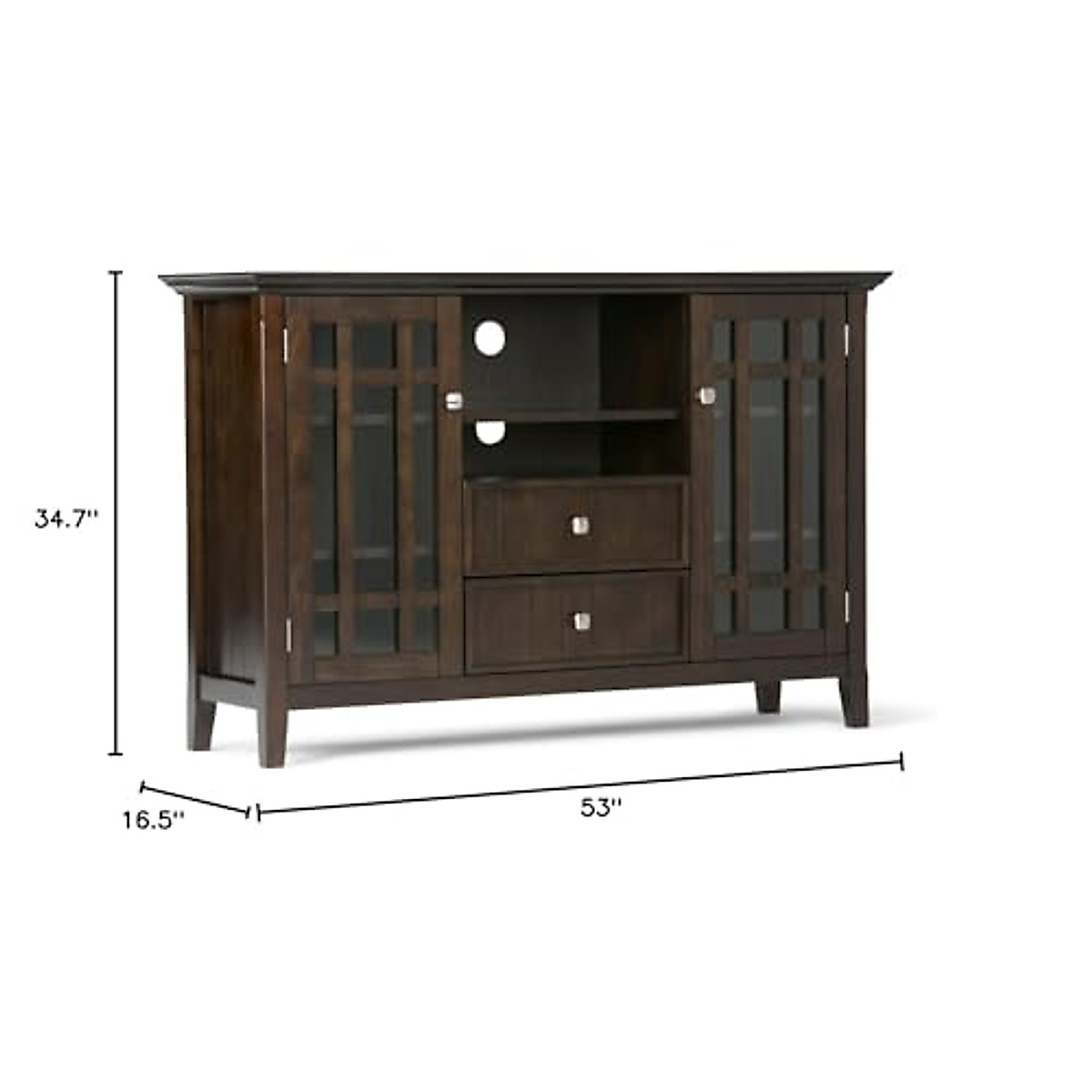 SIMPLIHOME Bedford SOLID WOOD 53 Inch Wide Transitional TV Media Stand in Dark Tobacco Brown for TVs up to 60 Inches, For the Living Room and Entertainment Center