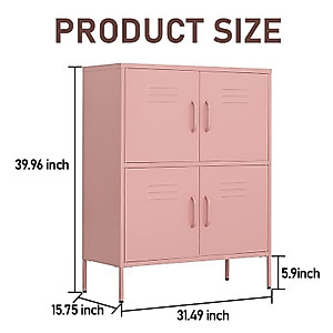 Fumedo 4 Door Metal Storage Cabinet for Bed Room,Living Room,Home,Hotel,Office,Garage,Kitchen,Adjustable Shelves and Standing Feet. (Pink)