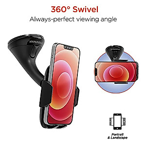 HyperGear Car Windshield Phone Mount Holder [Hands Free] Compatible for iPhone 14/13/12/Pro/Pro Max, Galaxy S23/S22/S21, Note 20 & More [Black] 13605