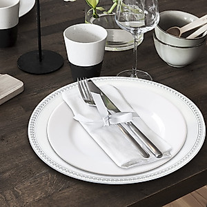 Okllen 12 Pack Plastic Round Charger Plates, 13" Dinner Chargers Decorative Plates with Beaded Rim, Embossed Charger Serving Plates for Wedding, Catering Event, Tabletop Decor, White