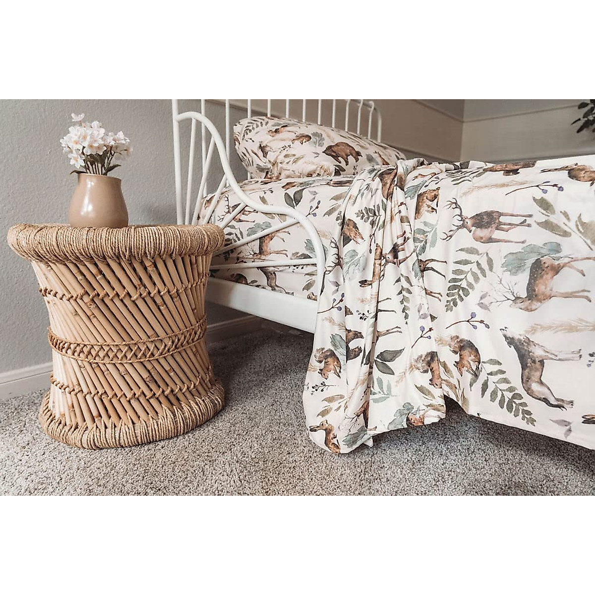 Pobi Baby - Premium Twin Fitted Sheet, Flat Sheet with Pillow case - Ultra-Soft Cotton Blend, Stylish Woodland Pattern, Deep Pockets - Twins Sheets - 3 PC (Wildlife Animal)