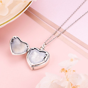 Ashes Locket that Hold Pictures Sterling Silver Urn Necklace for Ashes Always in My Heart Engraved Dainty Filigree Flower Heart Locket Pendant Necklace Memorial Keepsake Cremation Jewelry