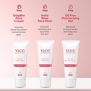 VLCC Party Glow Facial Kit - Single Use | Salon Like Facial at Home in Just 6-Steps | Includes Cleanser, Scrub, Cream, Face Pack & Moisturizing Gels | 2.12 Oz/60g