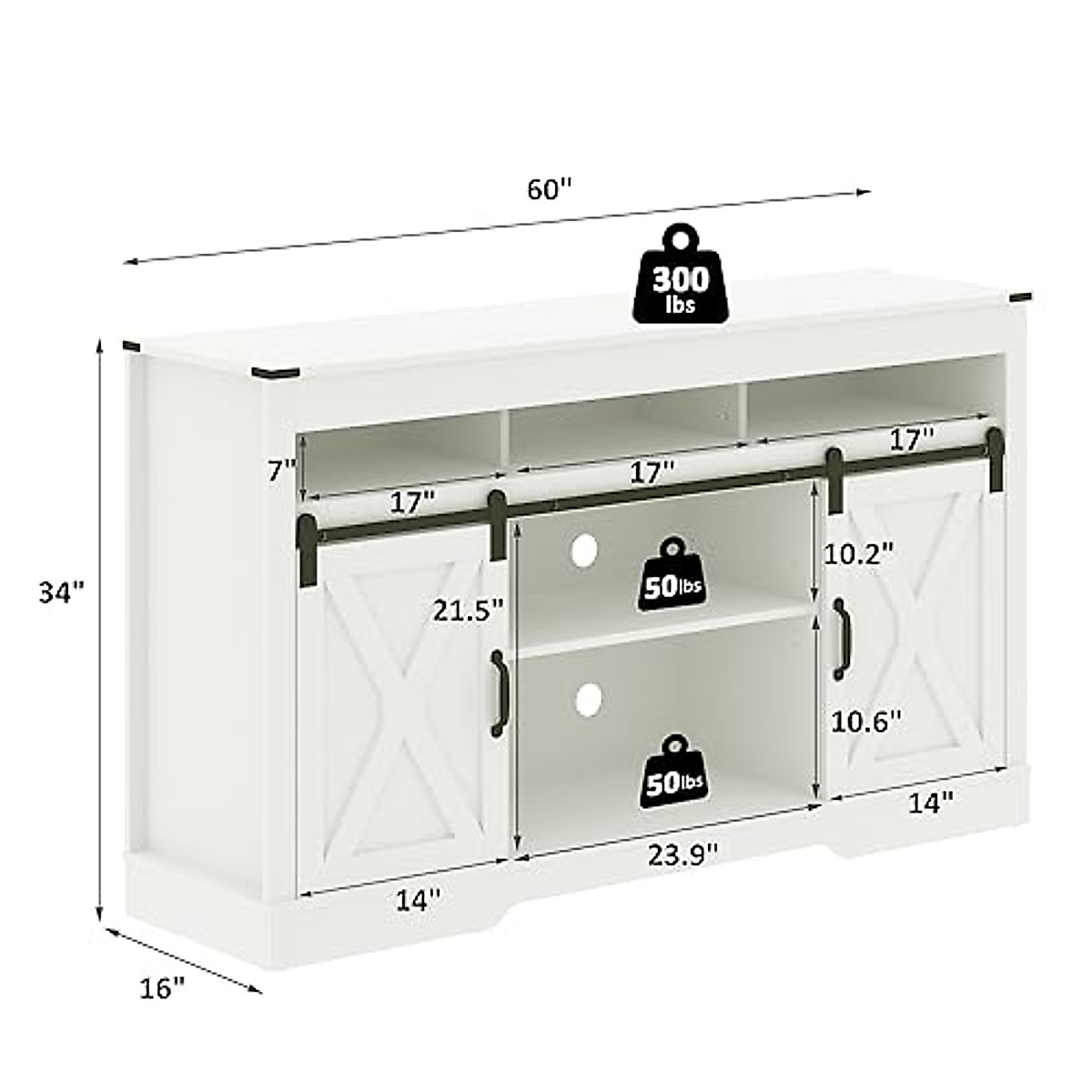 FansaFurn Farmhouse White Stand for TVs up to 65+ Inch Tall Entertainment Center with Sliding Barn Door, Console Storage Cabinet for Bedroom, Living Room…