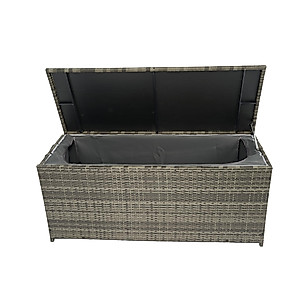 SEALODY Storage Box, 113 Gallon Wicker Patio Deck Box with Lid, Outdoor Deck Box for Toys, Pillows, Garden Tools, Grey