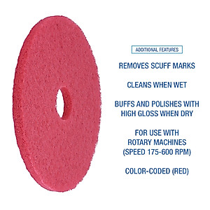 Boardwalk Buffing Floor Pads, 18" Diameter, Red, 5/Carton