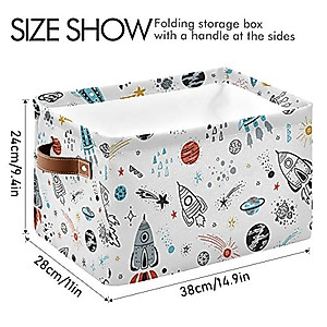 Storage Basket Cube Large Collapsible Toys Storage Box Bin Laundry Organizer for Closet Shelf Nursery Kids Bedroom,15x11x9.5 in (1 pack, Space Rocket Planet)