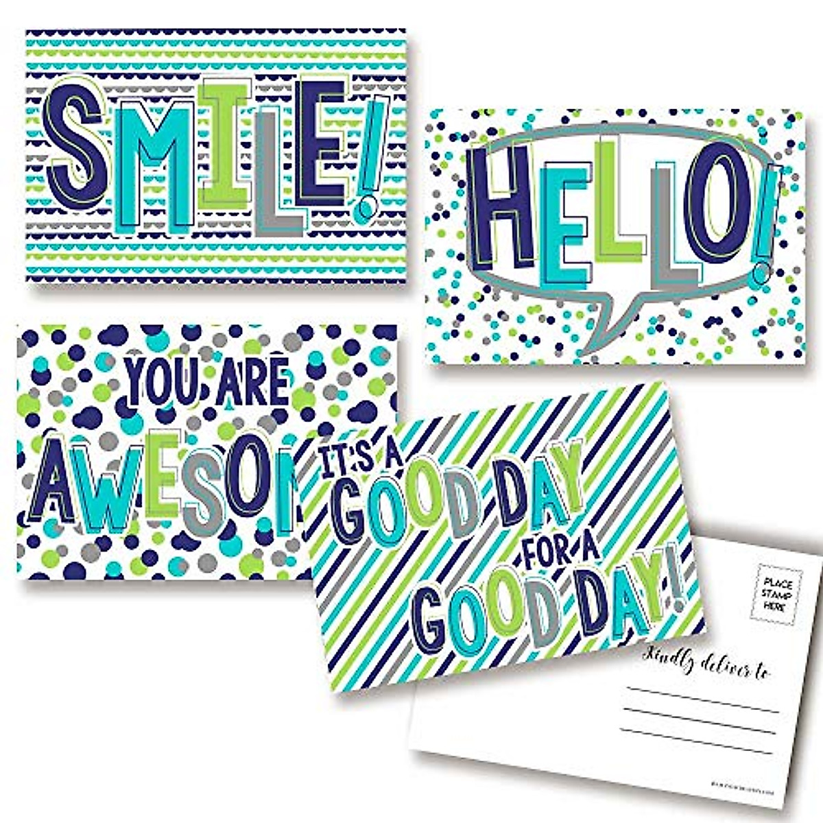 It's A Great Day! Blank Postcards for Kids to Send to Friends, Blue & Green Total of 20 4"x6" Fill In Notecards (5 of each design) by AmandaCreation