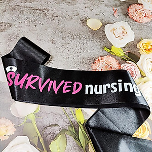 Decorit I Survived Nursing School Sash, Black, Nursing School Graduation, Graduation Gift Idea, Senior Class of 2024 Sash, Party, Congrats Grad Decorations, RN, BSN, NP, CRNA, CNM, NR