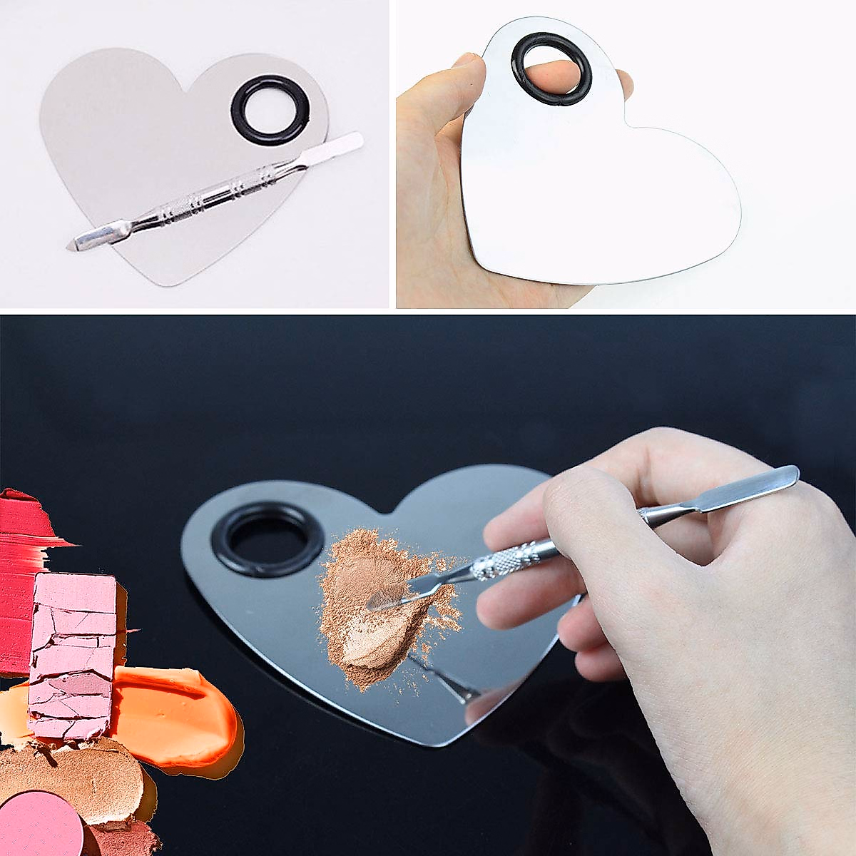 obmwang Stainless Steel Heart Shaped Makeup Palette Spatula - Makeup Artist Makeup Enthusiast Tools for Blending Cosmetic Foundation Shades