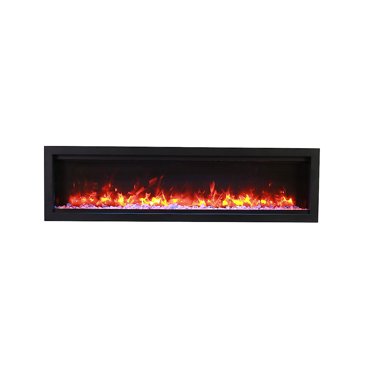 Amantii SYM-60-BESPOKE Symmetry Series Bespoke 60-Inch Built-in Electric Fireplace with Remote, Ice Media, Black Steel Surround