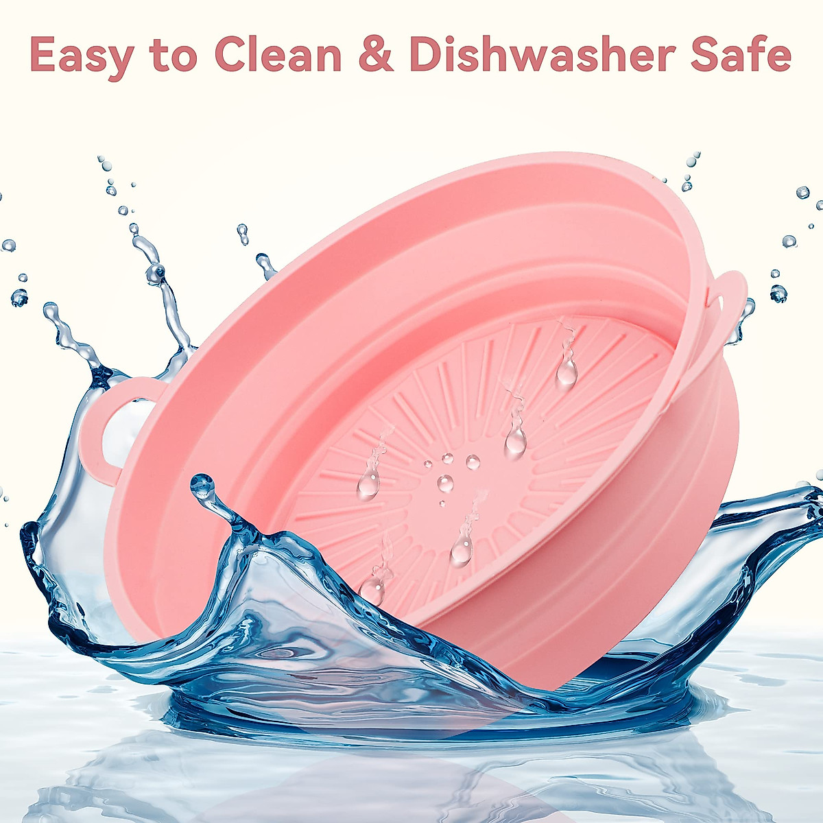 Homotte 2 Pack Air Fryer Silicone Liners Pot for 5 to 8 QT, Reusable AirFryer Silicone Basket Bowl, Replacement of Flammable Parchment Paper, Food Grade Baking Tray Oven Accessories, Pink+Grey (8.5in)