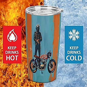 WNICELIN Vintage Motocross Dirt Bike Tumbler Insulated Stainless Steel Travel Tumbler Car Cup with Lid with Straw And Brush 590ml