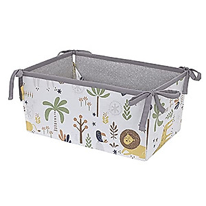 NoJo Jungle Trails Grey, Green and Gold Elephant, Lion and Giraffe 4 Piece Nursery Crib Bedding Set - Comforter, 100% Cotton Fitted Crib Sheet, Crib Skirt, and Storage