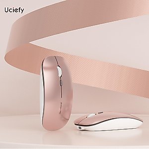 Uciefy Q5 Slim Rechargeable Wireless Mouse, 2.4G Portable Optical Silent Ultra Thin Wireless Computer Mouse with USB Receiver and Type C Adapter, Compatible with PC, Laptop, Desktop (Rose Gold)