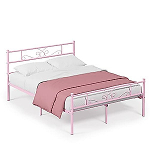 Weehom Full Size Bed Frame with Headboard and Footboard Under Bed Storage Steel Slat Support Metal Bed No Box Spring Needed Easy to Assembly,Pink