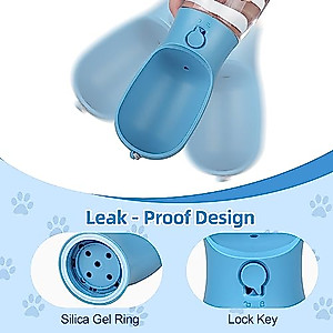 Kytely Dog Water Bottle, Portable Pet Water Bottle with Food Container,Leak Proof Puppy Water Dispenser with Drinking Feeder for Cat,Pets Outdoor Walking,Hiking,Puppy Essentials,Dog Stuff (19oz Blue)