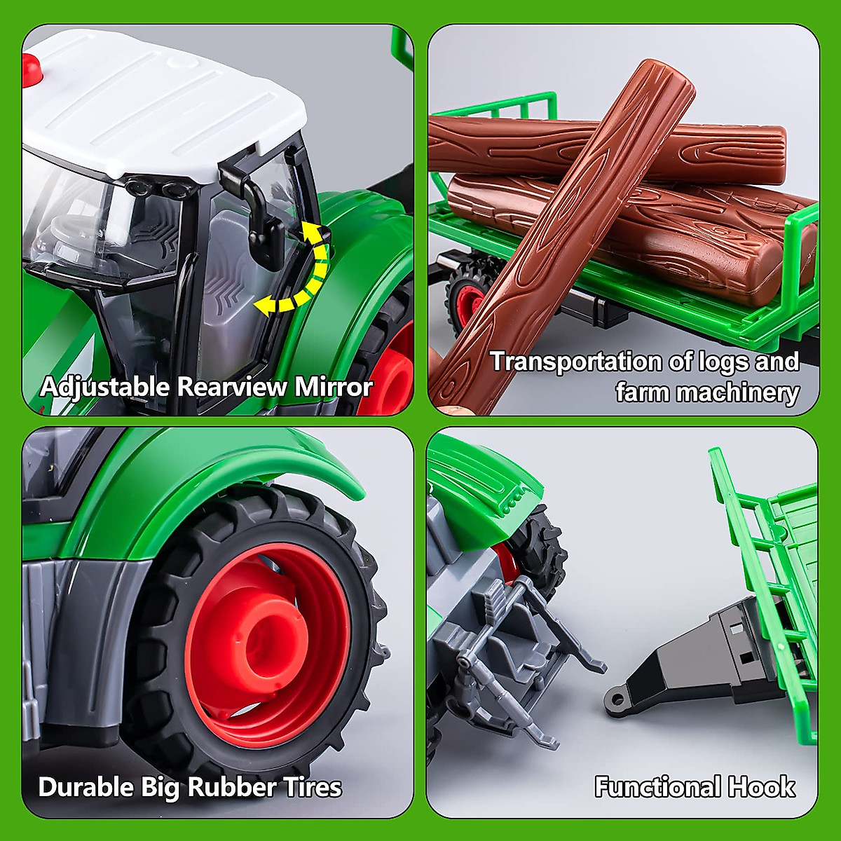 TICTTGA Gift for 5 Year Old boy Kids Remote Control Truck Toddler Farm Toys for Boys Age 4-7 Kids Remote Control Tractor for Boys 4-7 1/24 Scale Log Trailer