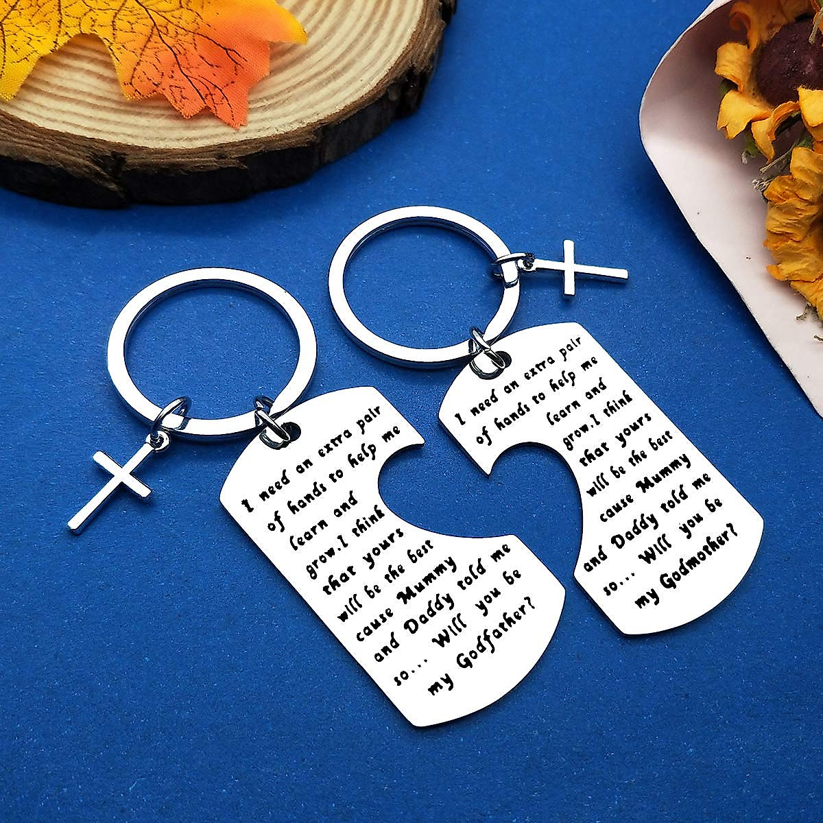 Dabihu Godparent Gifts from Godchild Will You Be My Godmother/Godfather Keychain Set Christening Gift Godparents Announcement Jewelry First Communion Gift for Godmother Godfather Baptism Gift Keyring