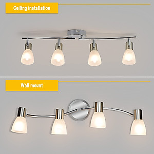 DLLT Led Track Light, 4-Light Foldable Spot Lights Fixtures with Glass Shade, Wall Accent S-Shaped Tracking Ceiling Lighting for Kitchen, Office, Bedroom, Hallway, E12 Base, Bulbs Not Included