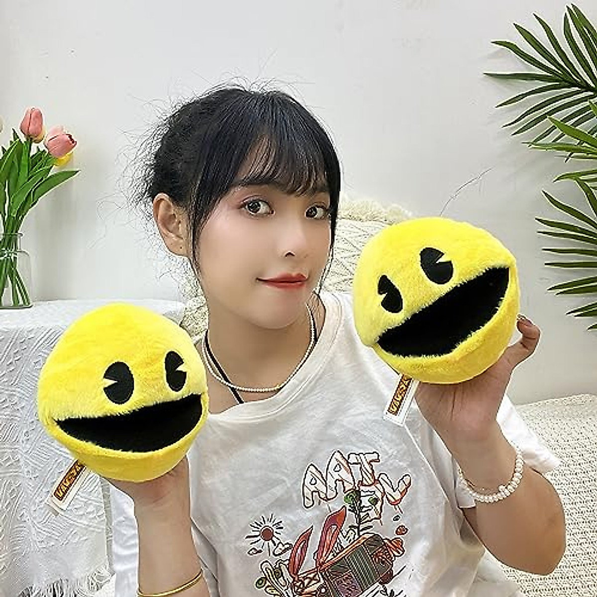 WjcnPac-Man 6" pacn Game Man Plush Toys Yellow Portable Plush Stuffed Toy Ghost Stuffed Animal Suitable for Party Decoration Suitable for Festivals/Birthday Gifts