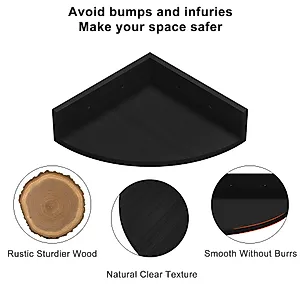 Alsonerbay Black Corner Shelf Wall Mount, Set of 3 Floating Shelves for Wall Storage and Display, Rustic Wood Shelves for Bedroom, Living Room, Bathroom, Entryway, Garage
