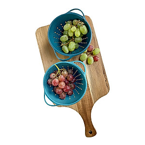 Crisp 2 Pack Mini Colander Berry Baskets - Plastic, Durable Kitchenware, Dishwasher Safe - Made in the USA - Prussian Blue & Light Teal