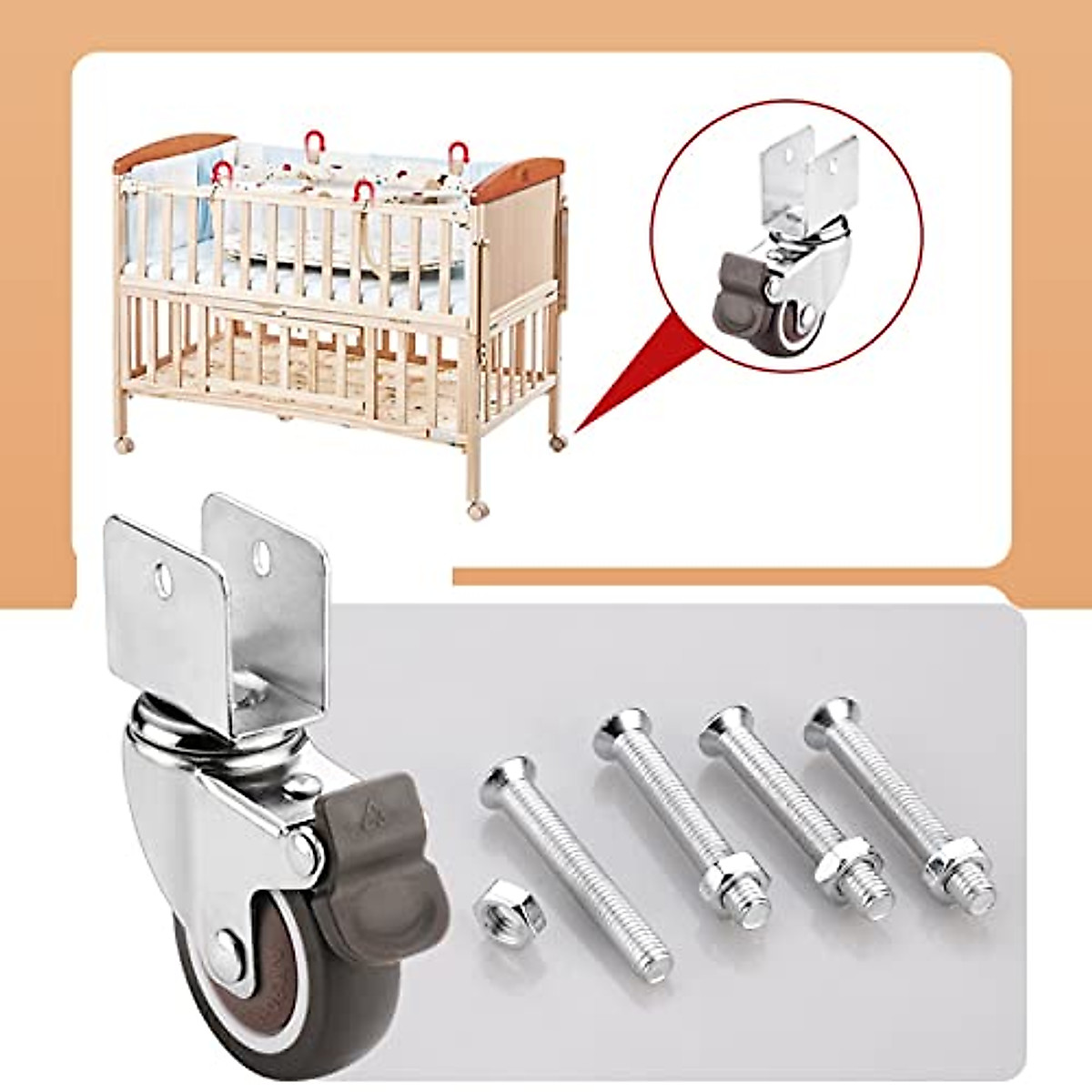 Caster Wheels,Set of 4,Heavy Duty Swivel Casters with Brake, Safety Dual Locking and No Noise Wheels, Swivel Plate Castors, for Furniture Trolley Crib Casters, U-Shaped Casters Castor Wheel (Size : 3